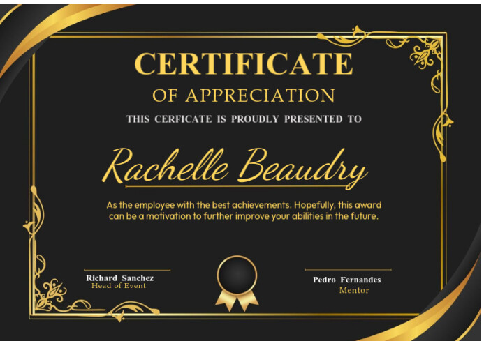 Certificate od Appreciation Gold Template | PosterMyWall