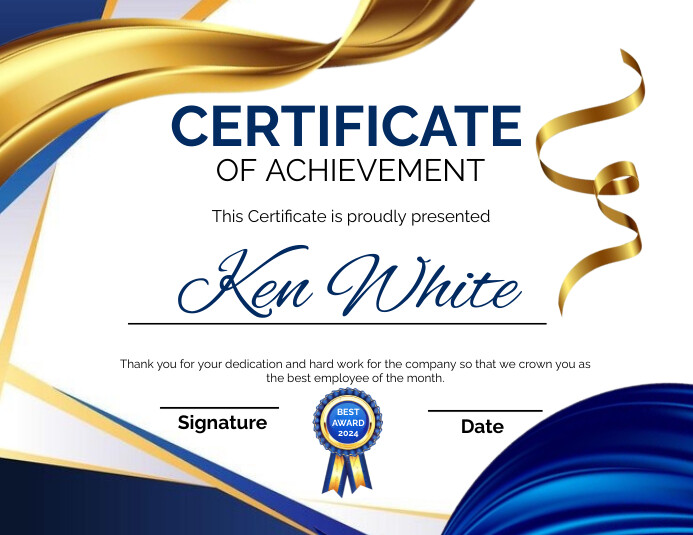 Certificate of Achievement Blue and Gold Flye Template | PosterMyWall