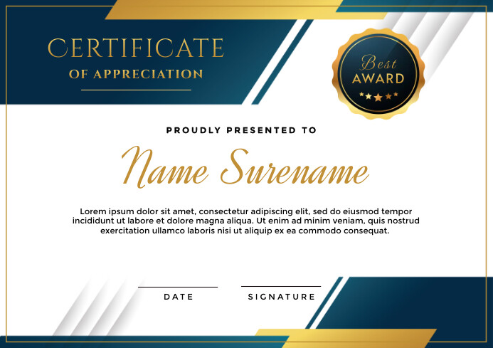 certificate of achievement gradient gold temp模板 | PosterMyWall
