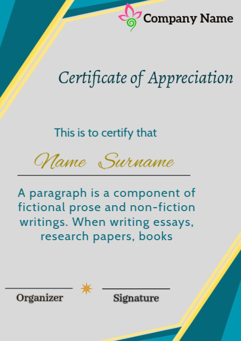 Certificate of appreciation 3 25 f1 Template | PosterMyWall