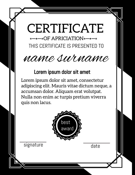 certificate of appreciation white and black Template | PosterMyWall