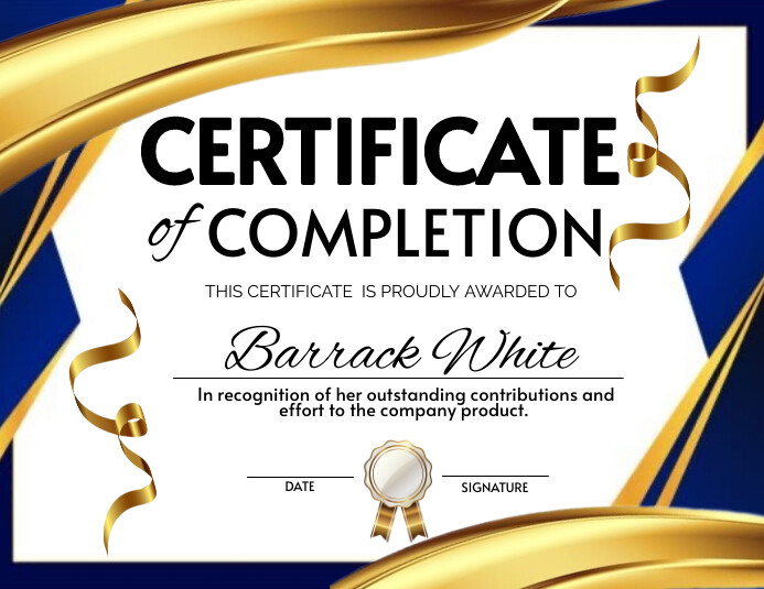 Certificate of Completion Blue and Gold Flyer Template | PosterMyWall
