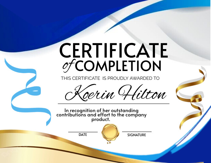Certificate of completion blue and gold flyer Template | PosterMyWall