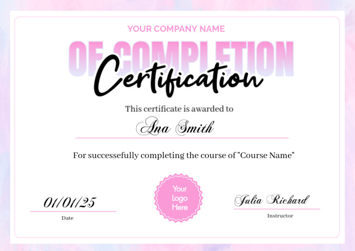 Certificate of Completion Course Template | PosterMyWall