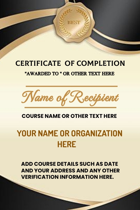 Certificate of completion Template | PosterMyWall