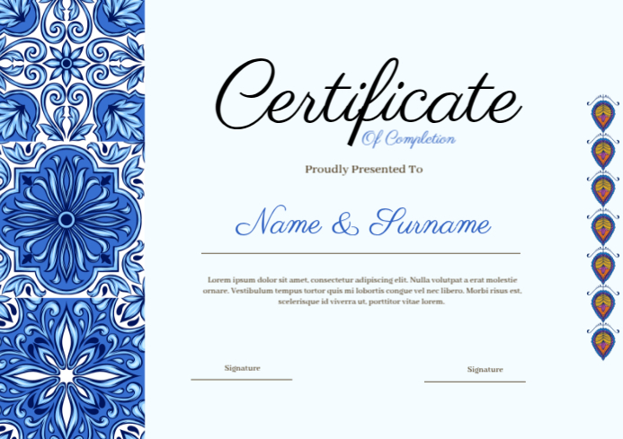 Plantilla de Certificate of Completion for Pottery Pattern Design Class ...