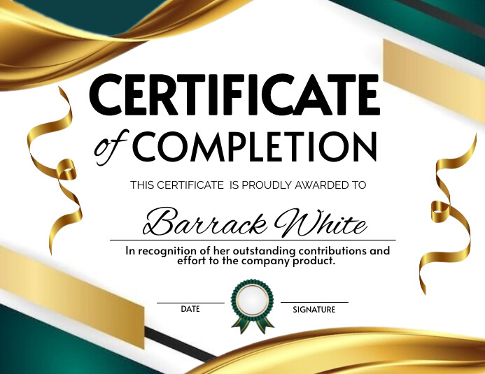 Certificate of Completion Green and Gold Flye Template | PosterMyWall