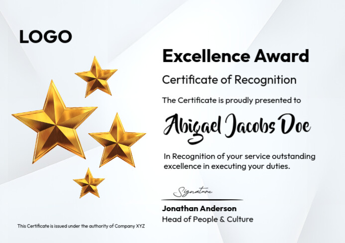 Certificate of Excellence award Template | PosterMyWall