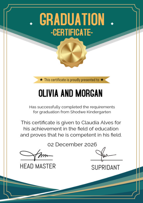 Kindergarten Graduation Certificate Template Editable