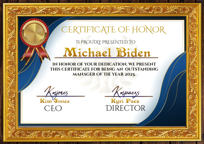 CERTIFICATE OF HONOR MOCKUP. Template | PosterMyWall