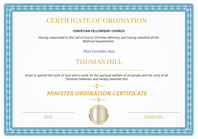 Plantilla de certificate of ordination | PosterMyWall