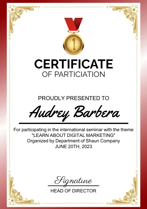 Certificate Of Particiation (1) Template | PosterMyWall