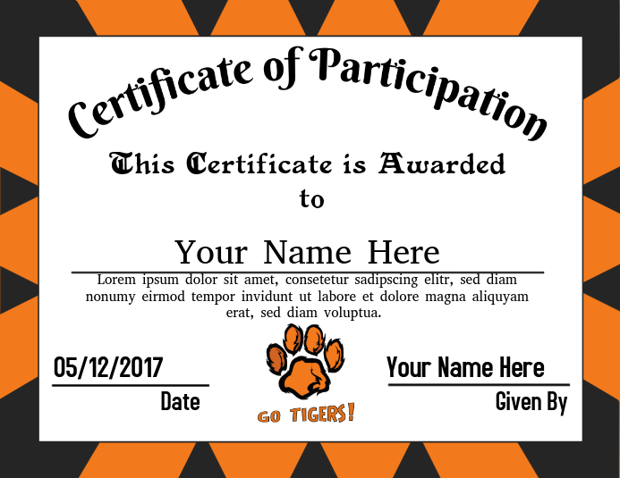 Certificate of Participation (Tigers) Template | PosterMyWall