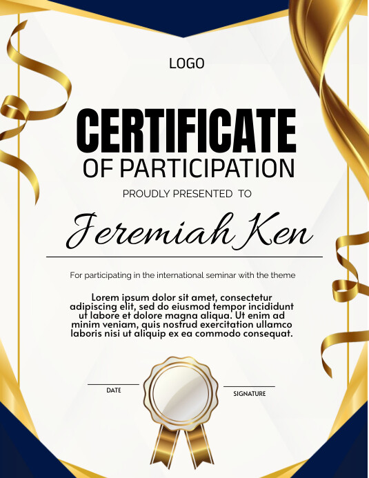 Plantilla de Certificate of Participation White Flyer | PosterMyWall
