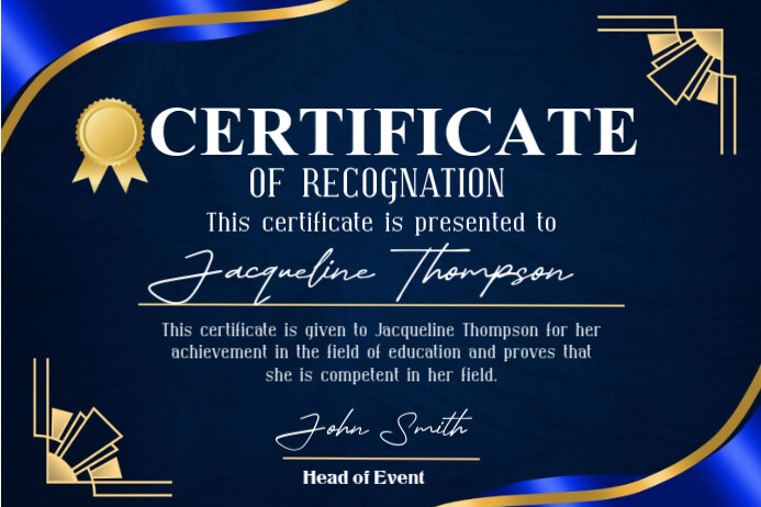 Plantilla de Certificate of Recognation | PosterMyWall