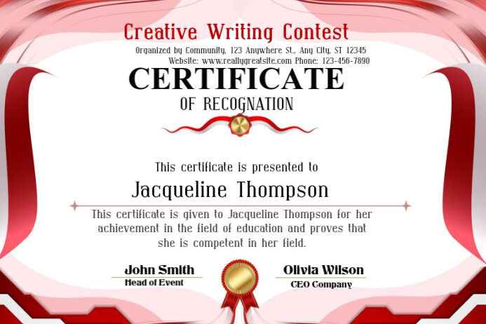 Certificate of Recognation Red Template | PosterMyWall