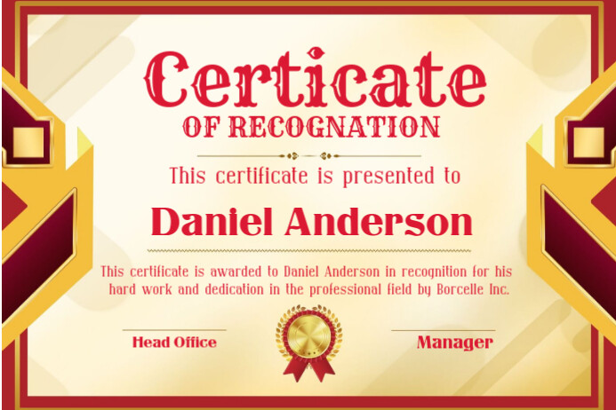 Certificate of Recognation Yellow Geometric Template | PosterMyWall