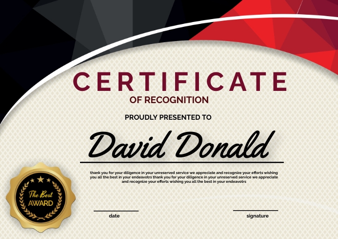 Certificate of Recognition Template | PosterMyWall