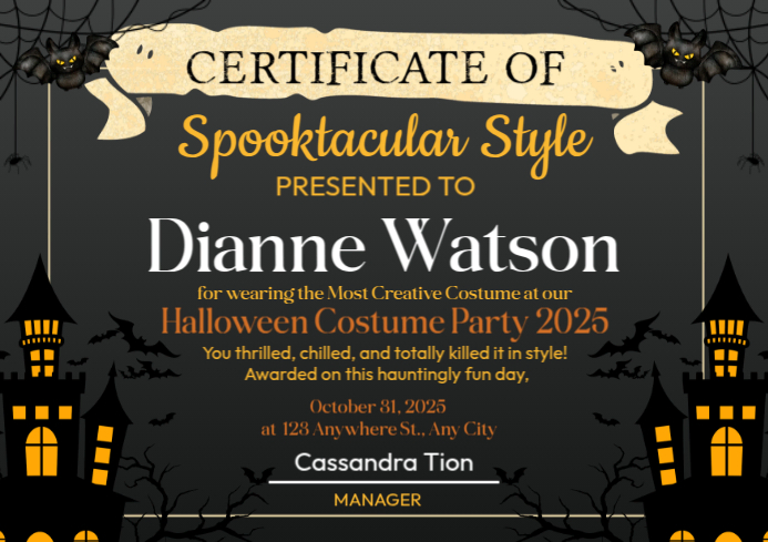 Certificate of Spooktacular Style Template | PosterMyWall