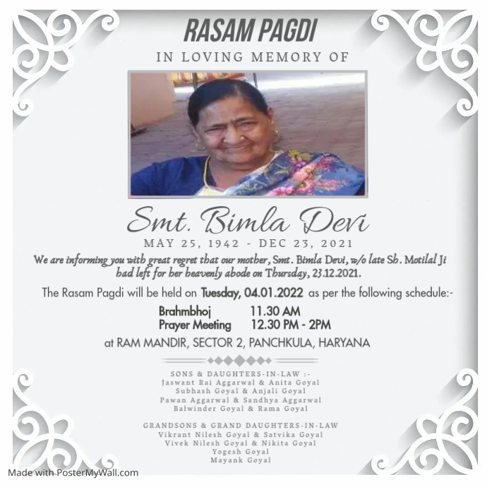 Copy of modern obituary instagram image post template | PosterMyWall