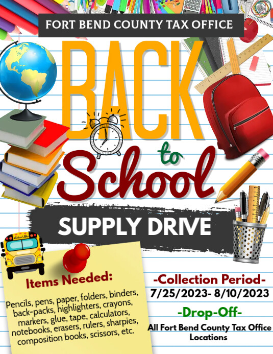 White Back To School Supply Drive Flyer | PosterMyWall