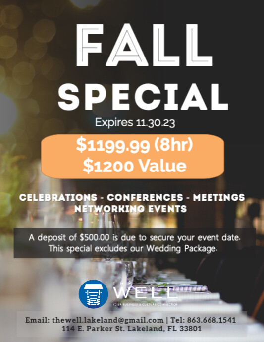 Dark brown venue for hire flyer | PosterMyWall