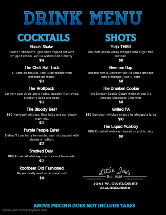 Cocktail Card Bar Drinks Poster Template | PosterMyWall