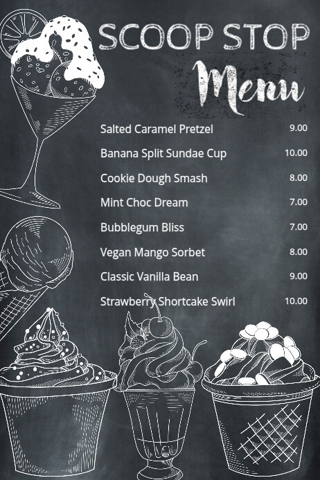 Chalkboard Ice cream menu เทมเพลต | PosterMyWall