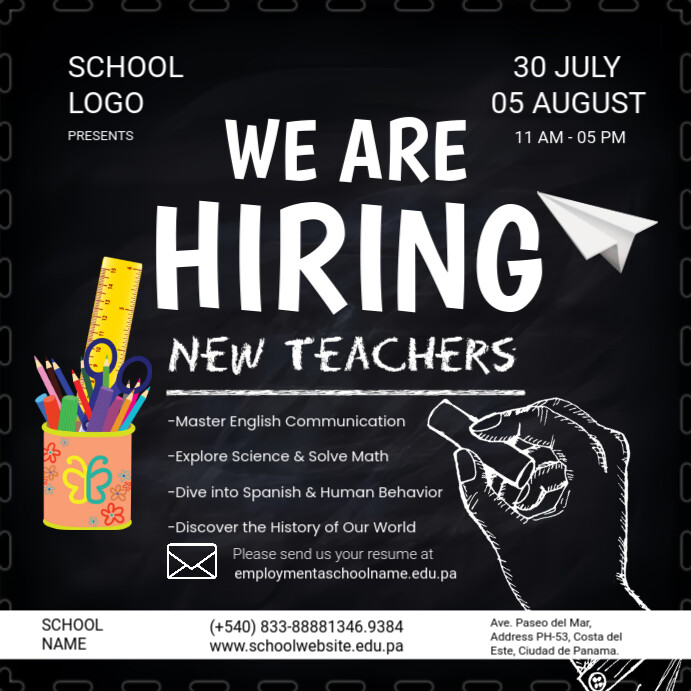 Copy of Chalkboard Style Teacher Hiring Post – Back to School ...