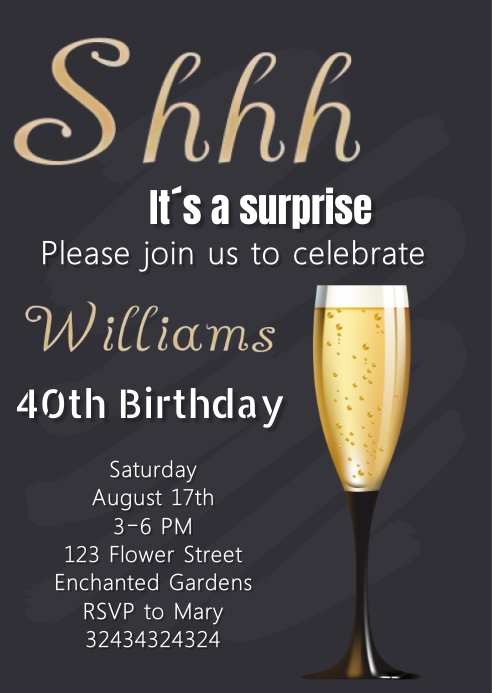 Champagne Surprise Party Invitation invitatio Template | PosterMyWall
