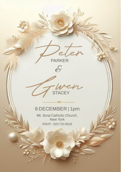 Elegant Champagne Wedding Invitation Blank Background