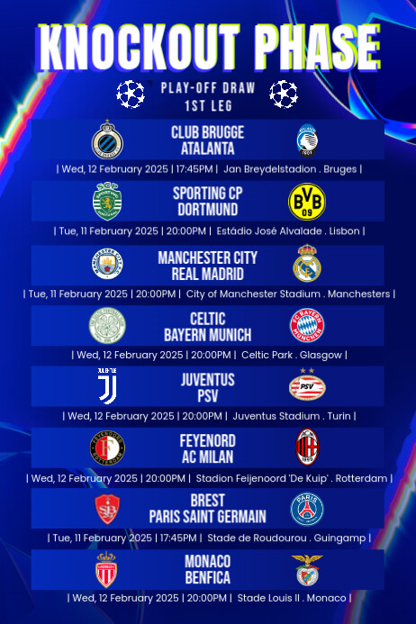 CHAMPIONS LEAGUE FIXTURE TABLE Template | PosterMyWall