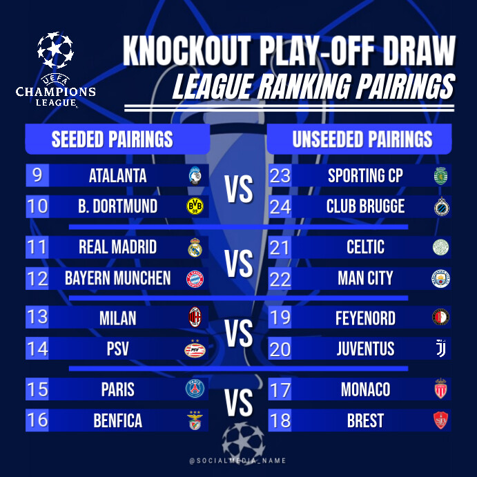 CHAMPIONS LEAGUE KNOCKOUT PLAY OFF DRAW Template | PosterMyWall