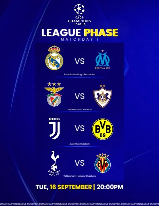 CHAMPIONS LEAGUE MATCH DAY FIXTURE 2025 POSTER Template | PosterMyWall