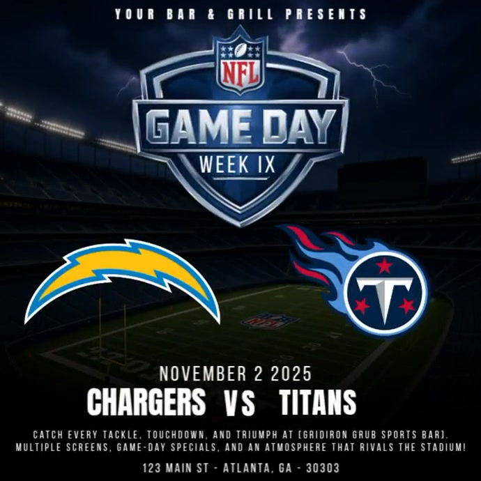 charger vs titans. nfl flyer. american football. Template | PosterMyWall
