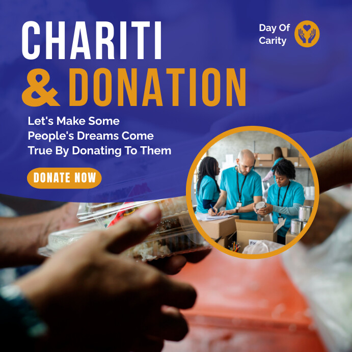 Charity Donation Instagram Post Blue & OrangE Template | PosterMyWall