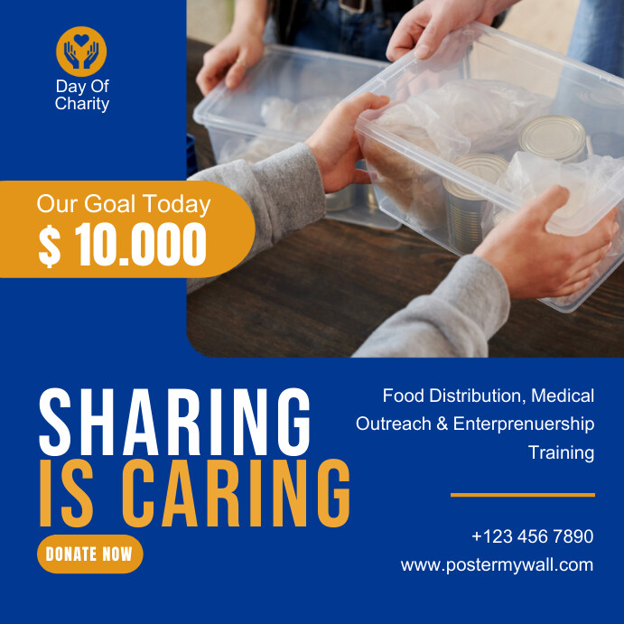 Charity Donation Instagram Post Blue & Orange Template | PosterMyWall