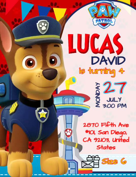 chase paw patrol invitation Template | PosterMyWall