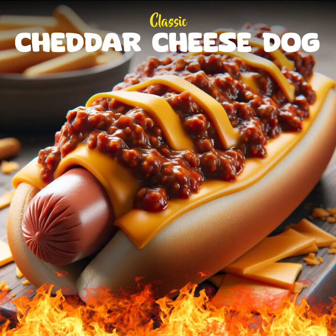 Cheddar Cheese Hotdog - Chili Cheese Dog Inst Template | PosterMyWall