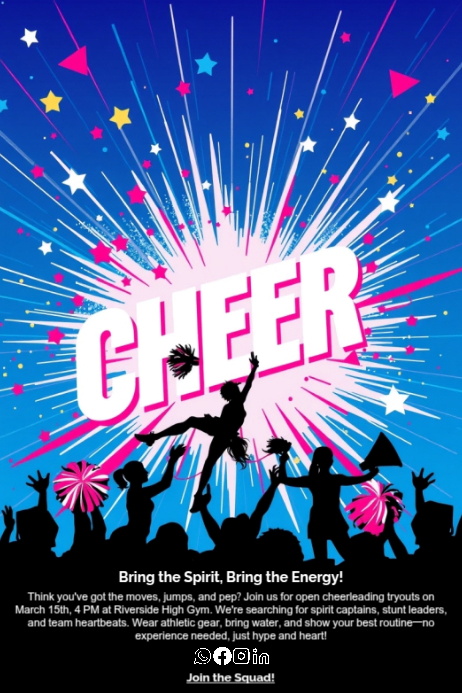 Cheer Squad Energy – Tryouts Poster Template | PosterMyWall