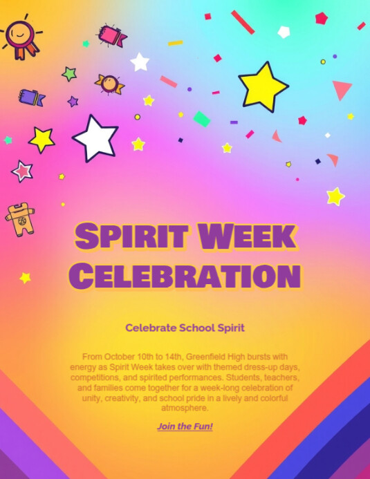 Cheerful colorful spirit week school flyer design template | PosterMyWall