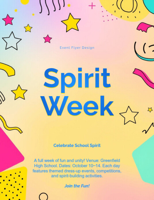 Plantilla de Cheerful colorful spirit week school flyer design template ...
