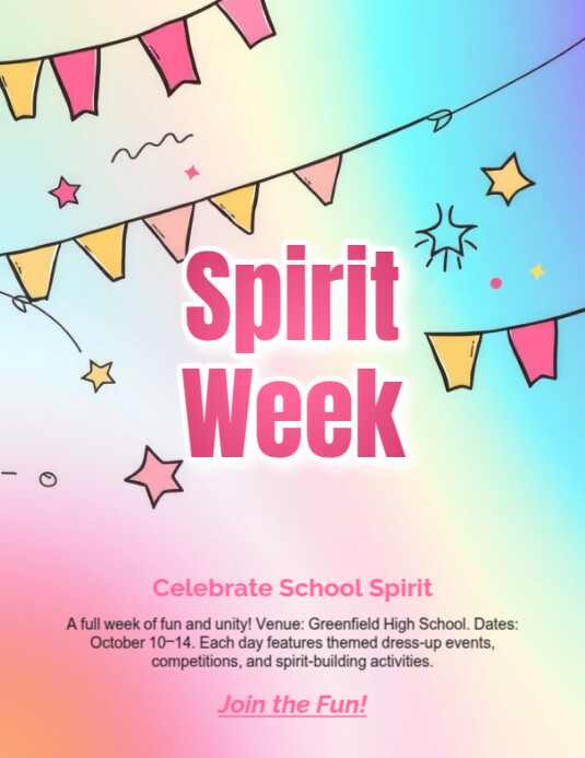 Cheerful colorful spirit week school flyer design template | PosterMyWall