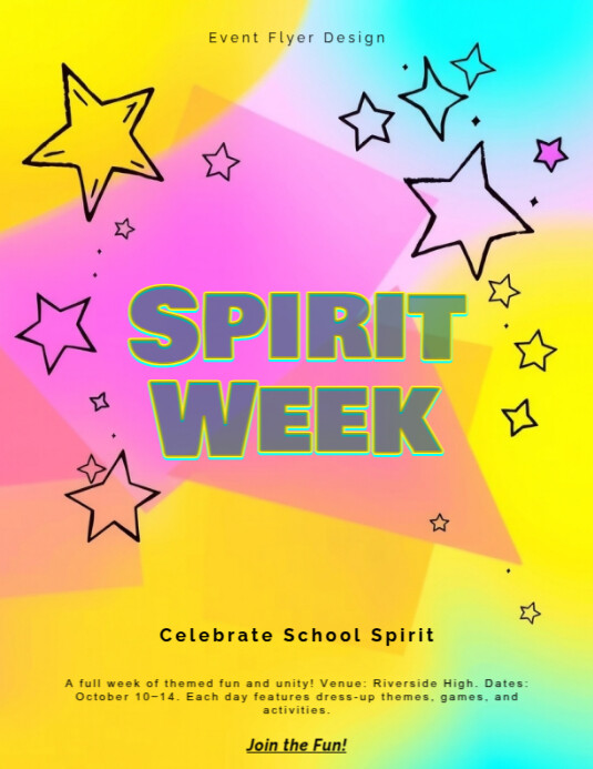 Cheerful colorful spirit week school flyer editable design template ...