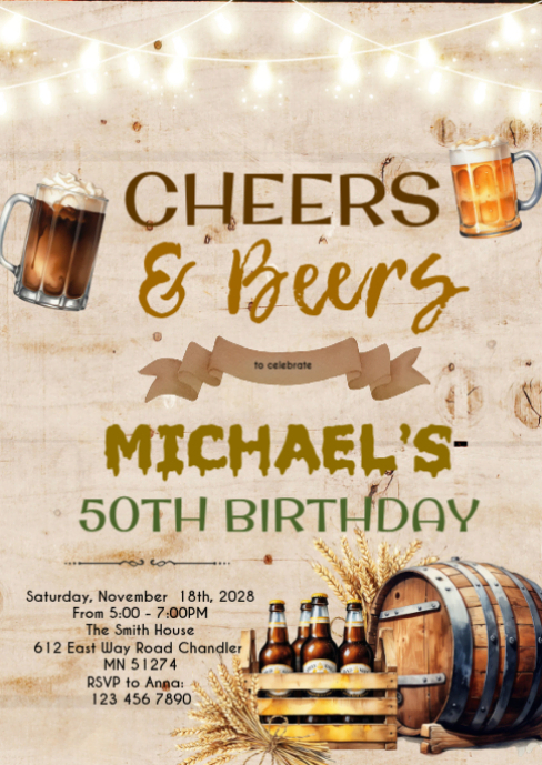 Cheers and beers man birthday invitation Template | PosterMyWall