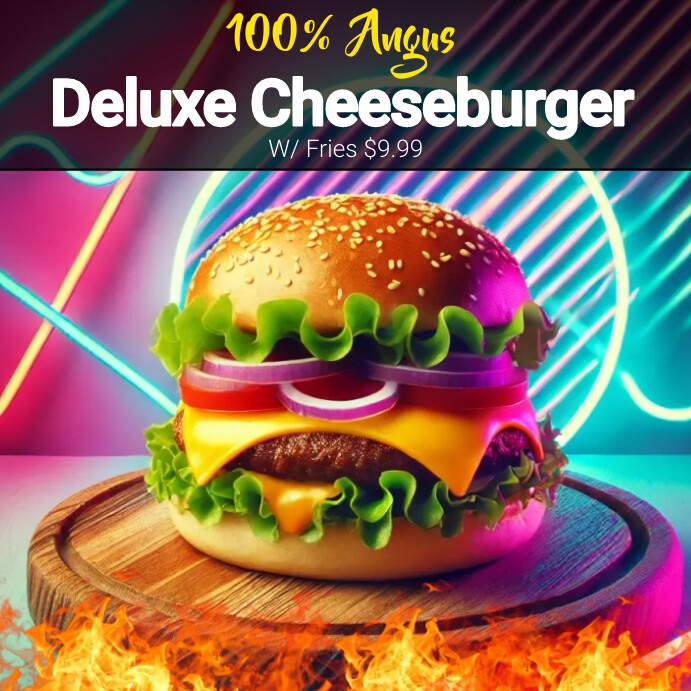 Cheeseburger with Flames Ad - Instagram Chees Template | PosterMyWall