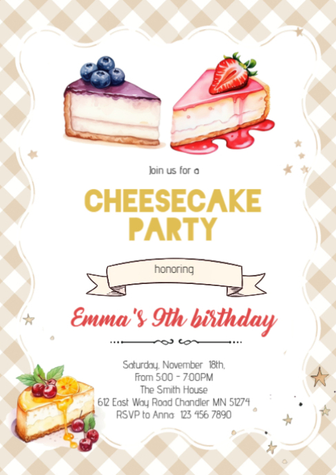 Cheesecake party invitation Template | PosterMyWall