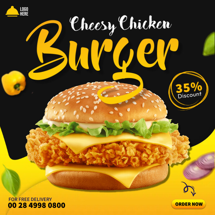 Cheesy Chicken Burger Template | PosterMyWall
