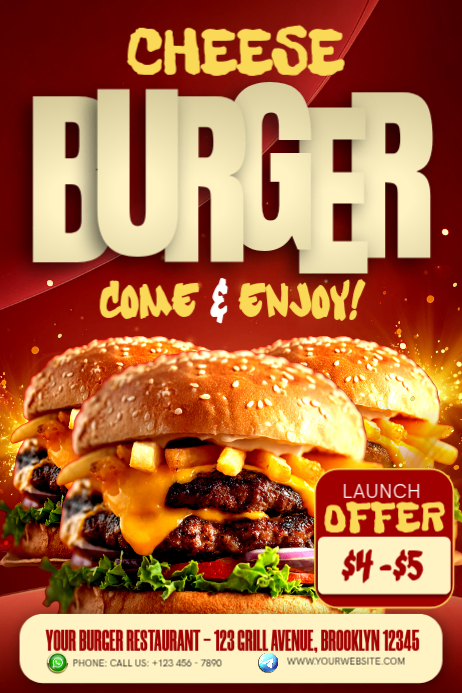 Cheesy Loaded Burger Launch Special Template | PosterMyWall