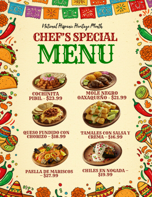 Chef’s Special Hispanic Heritage Menu Template | PosterMyWall